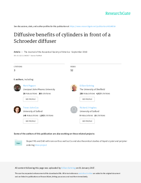 (PDF) Diffusive benefits of cylinders in front of a Schroeder diffuser