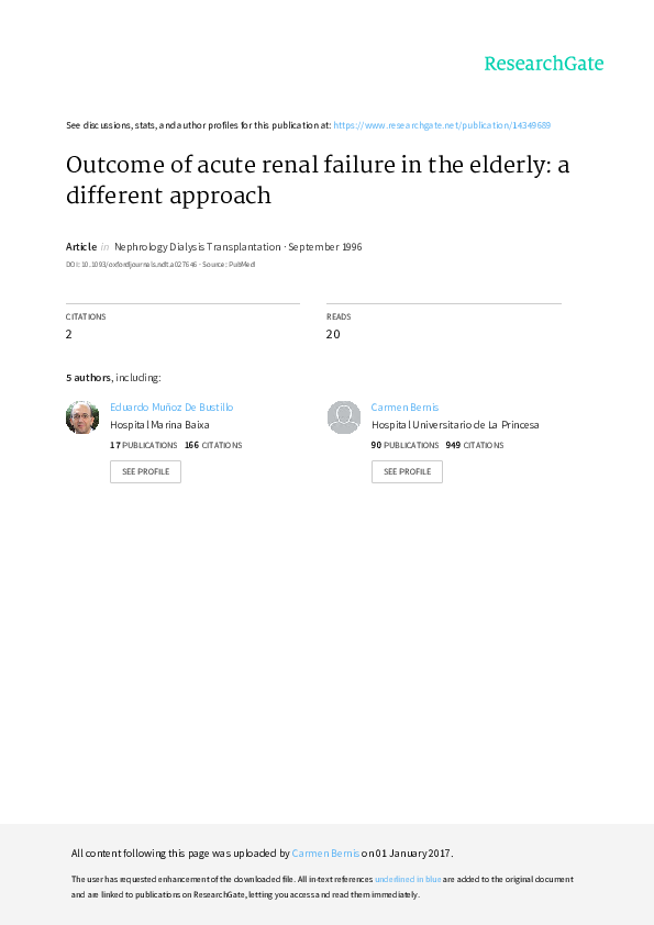 (PDF) Outcome of acute renal failure in the elderly: a different approach