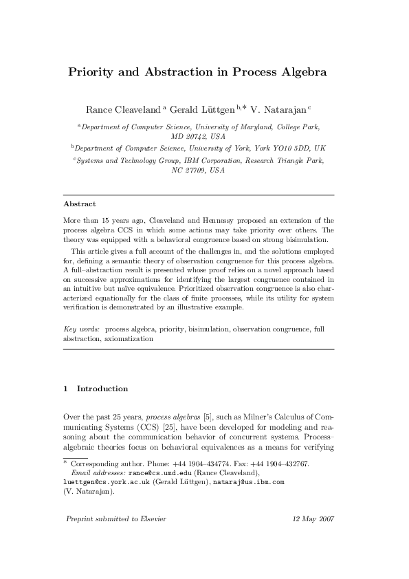 (PDF) Priority and abstraction in process algebra