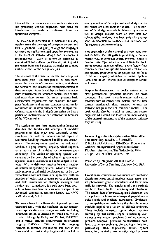 Pdf Genetic Algorithms In Optimisation Simulation And Modelling