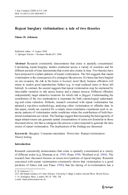 (PDF) Repeat burglary victimisation: a tale of two theories