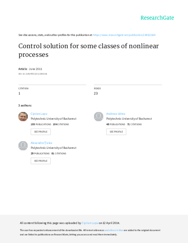 (PDF) Control solution for some classes of nonlinear processes