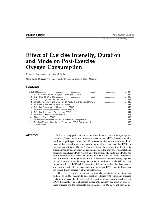 (PDF) Effect of exercise intensity, duration and mode on post-exercise ...