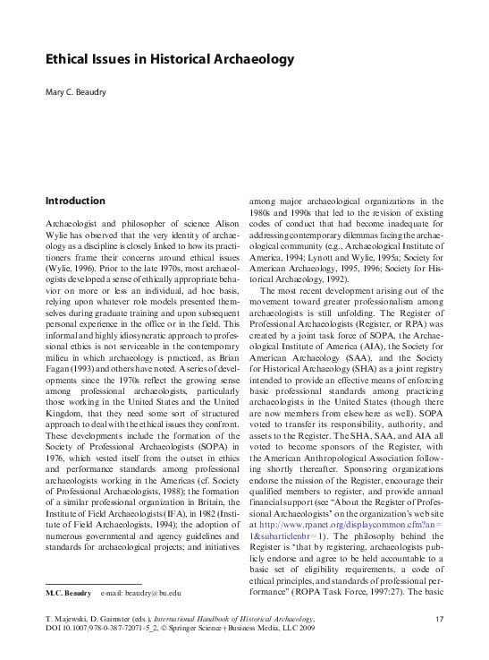 (PDF) Ethical Issues in Historical Archaeology