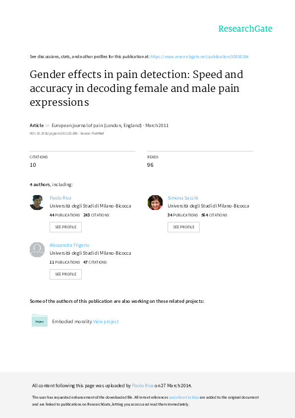 (PDF) Gender effects in pain detection: Speed and accuracy in decoding ...