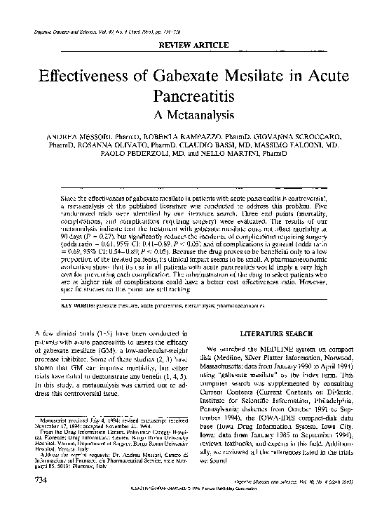(PDF) Effectiveness of gabexate mesilate in acute pancreatitis