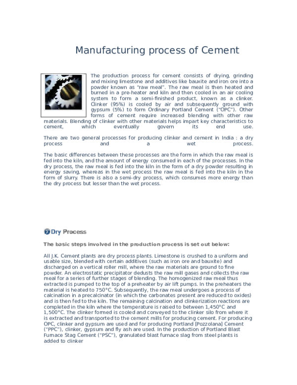 (DOC) Manufacturing process of Cement