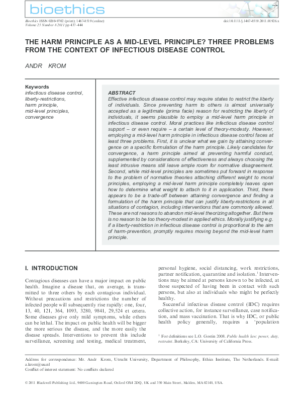 (PDF) The Harm Principle as a Mid‐Level Principle? Three Problems from ...