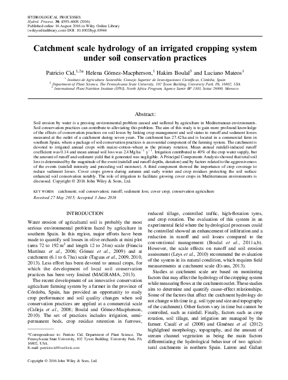 (PDF) Catchment scale hydrology of an irrigated cropping system under soil conservation practices