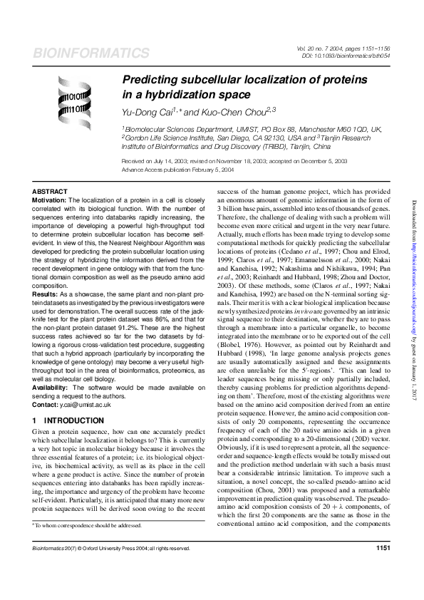 (PDF) Predicting subcellular localization of proteins based on their N-terminal amino acid sequence