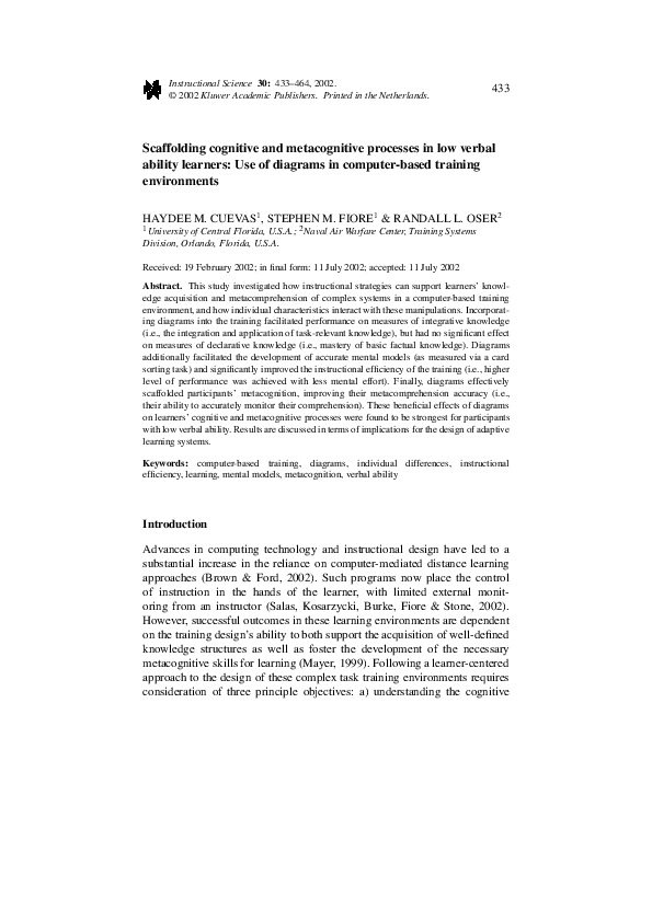 Pdf Scaffolding Cognitive And Metacognitive Processes In Low Verbal Ability Learners Use Of