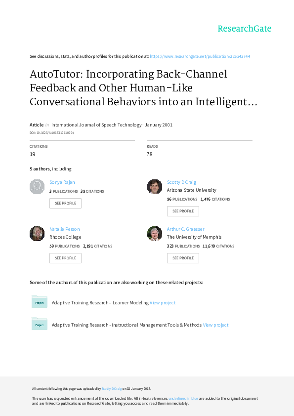 (PDF) AutoTutor: Incorporating back-channel feedback and other human-like conversational ...