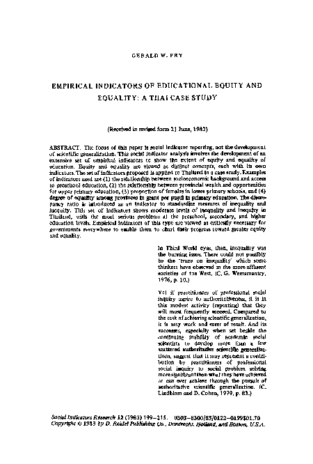 (PDF) Empirical indicators of educational equity and equality: a Thai ...