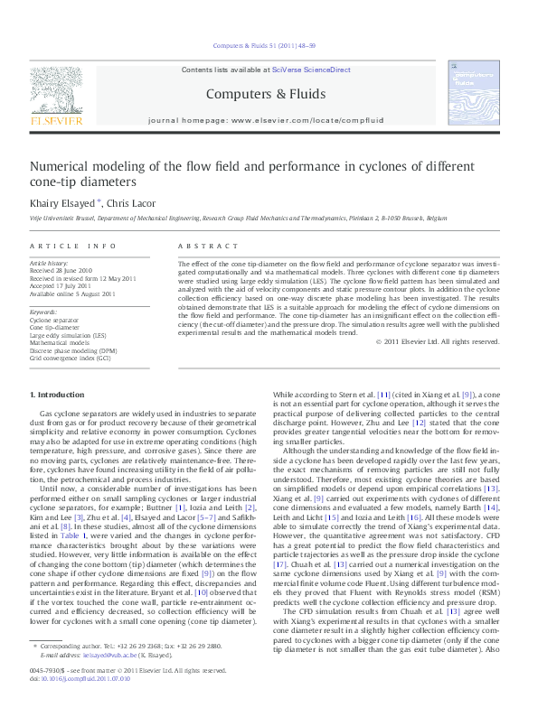 (PDF) Numerical Modeling of the Flow Field and Performance in Cyclones ...