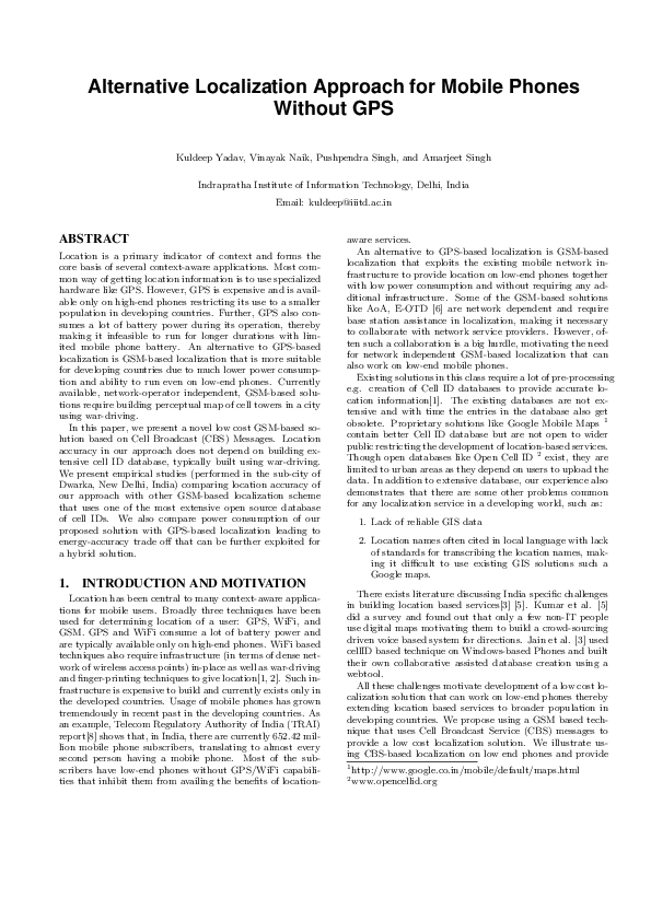 (PDF) Alternative localization approach for mobile phones without GPS