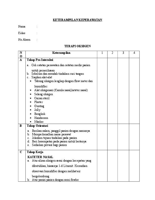 (DOC) CEKLIST OKSIGENASI