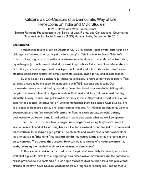 (DOC) Citizens as Co-creators of a Democratic Way of Life