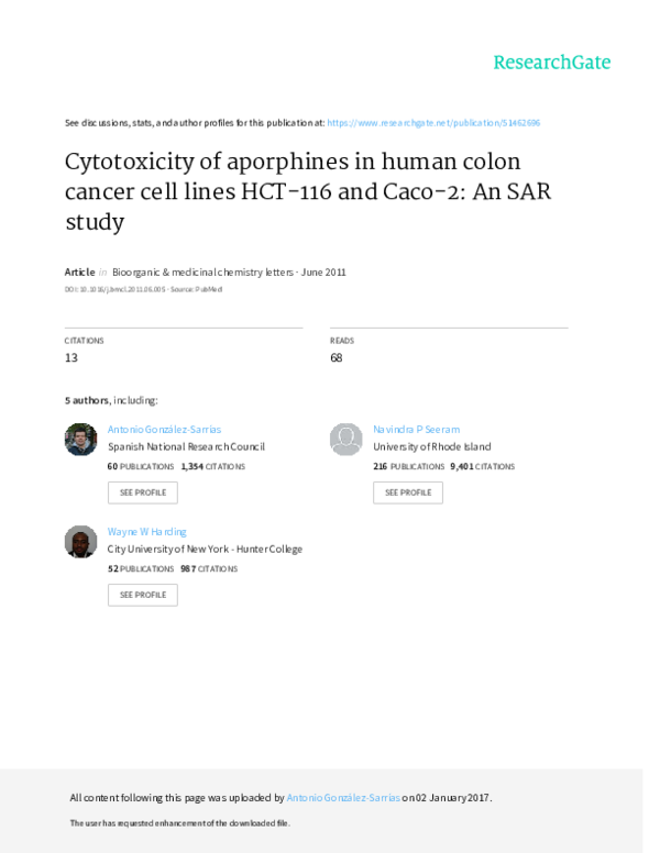 (PDF) Cytotoxicity of aporphines in human colon cancer cell lines HCT ...