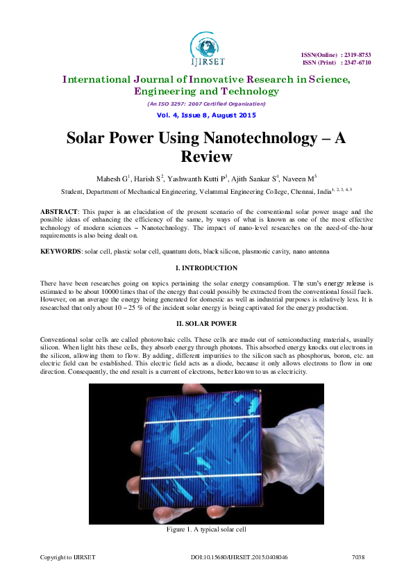 (PDF) Solar Power Using Nanotechnology – A Review
