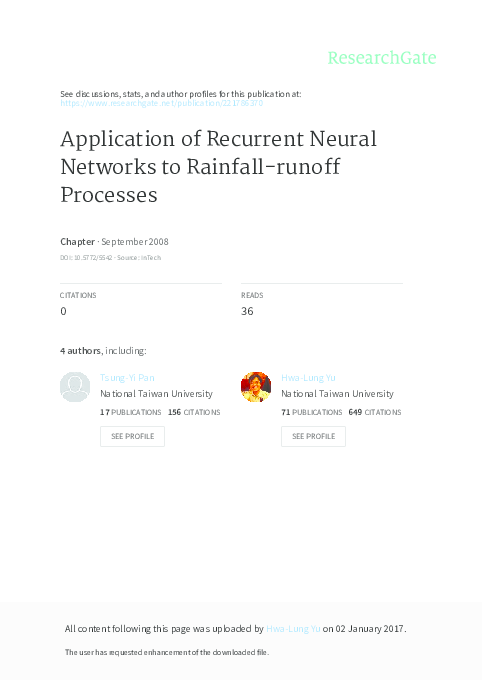 Pdf Application Of Recurrent Neural Networks To Rainfall Runoff Processes