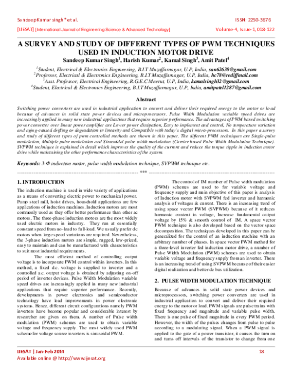 (PDF) A SURVEY AND STUDY OF DIFFERENT TYPES OF PWM TECHNIQUES USED IN INDUCTION MOTOR DRIVE