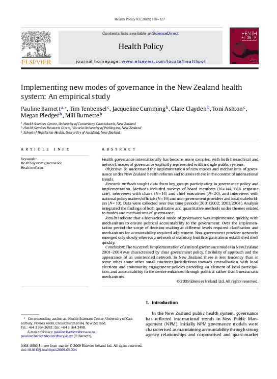 (PDF) Implementing new modes of governance in the New Zealand health ...