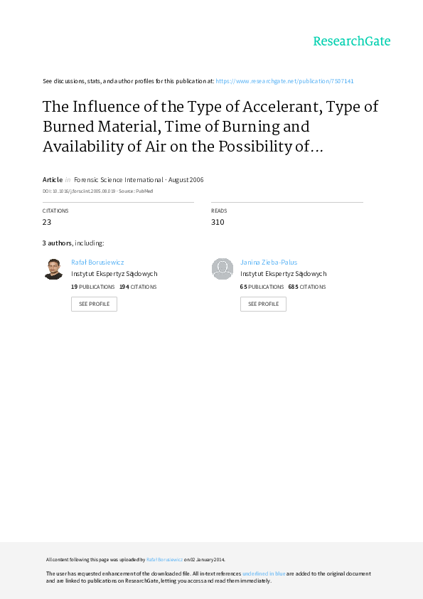 (PDF) The influence of the type of accelerant, type of burned material ...
