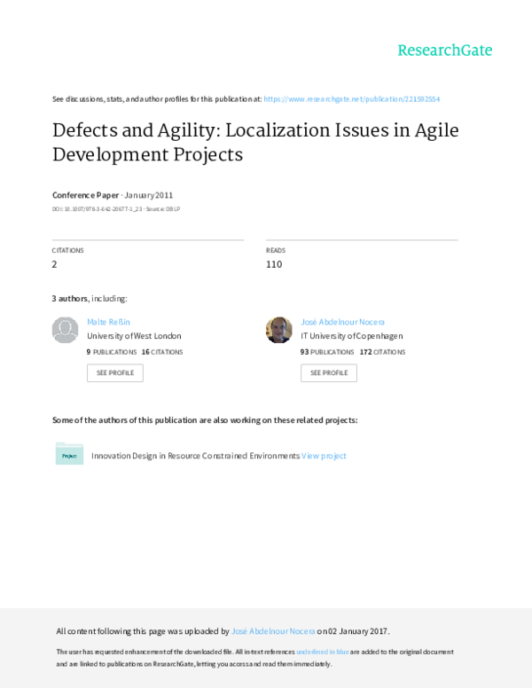 (PDF) Defects and Agility: Localization Issues in Agile Development ...