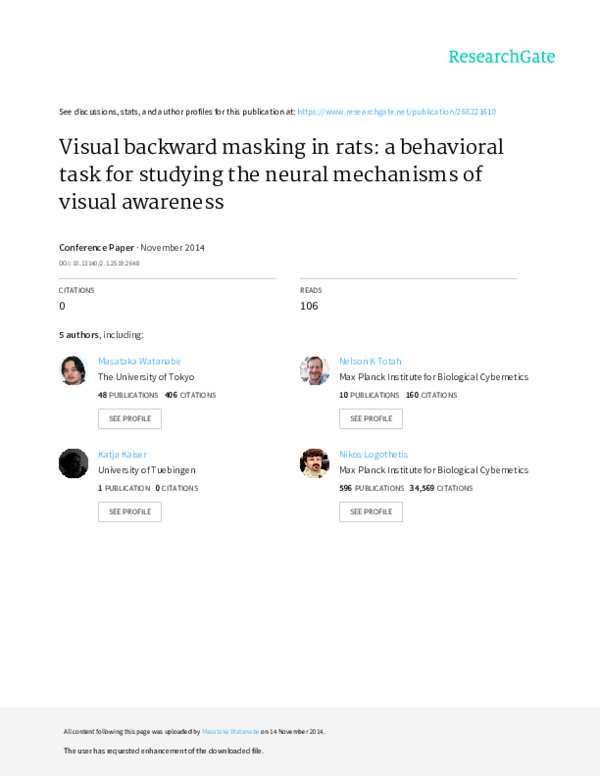 (PDF) Visual backward masking in rats: a behavioral task for studying ...