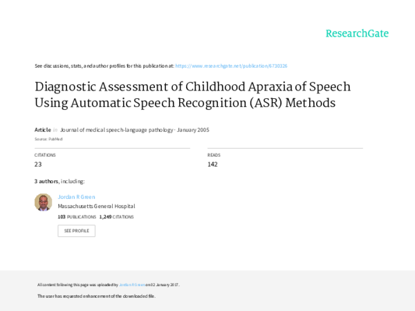 (PDF) Diagnostic assessment of childhood apraxia of speech using ...