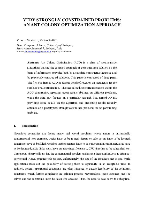 (PDF) Very Strongly Constrained Problems: An Ant Colony Optimization Approach