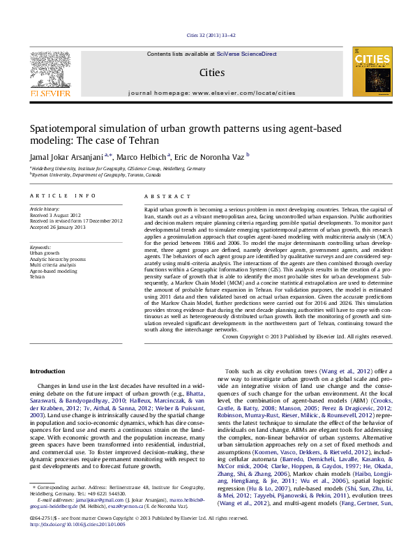 Pdf Spatiotemporal Simulation Of Urban Growth Patterns Using Agent