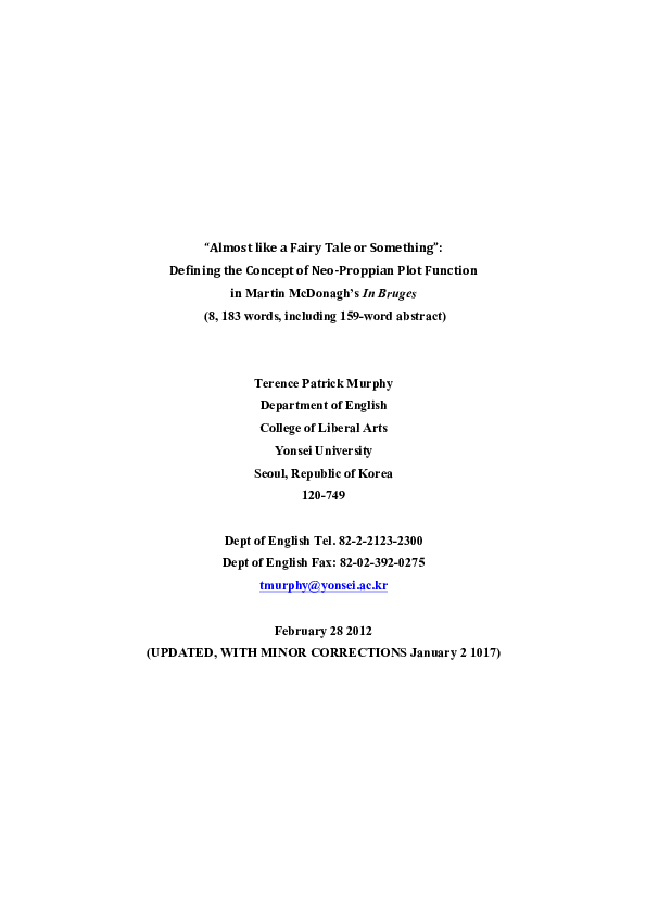 (PDF) The Execution of Proppian Plot Functions in Martin McDonagh's "In ...