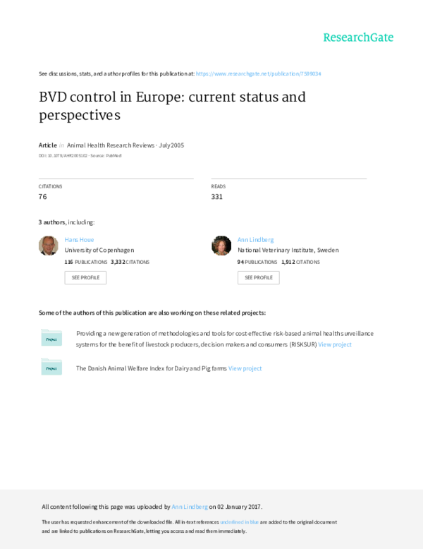 (PDF) BVD control in Europe: current status and perspectives