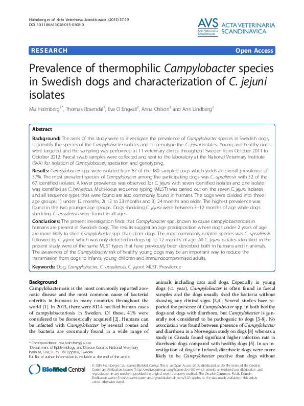 (PDF) Prevalence of thermophilic Campylobacter species in Swedish dogs ...