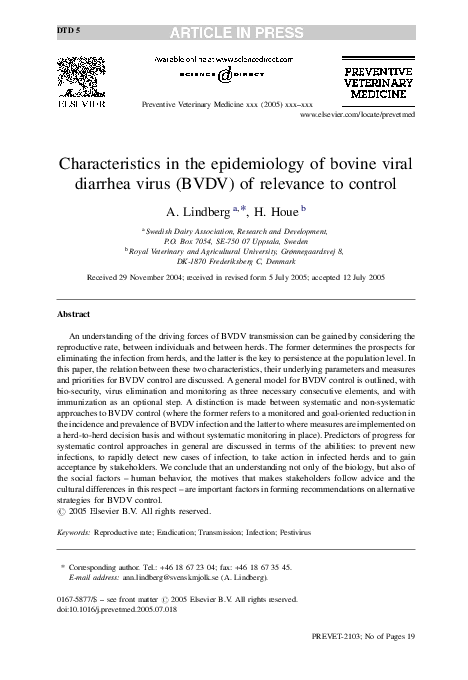 (PDF) Characteristics in the epidemiology of bovine viral diarrhea ...