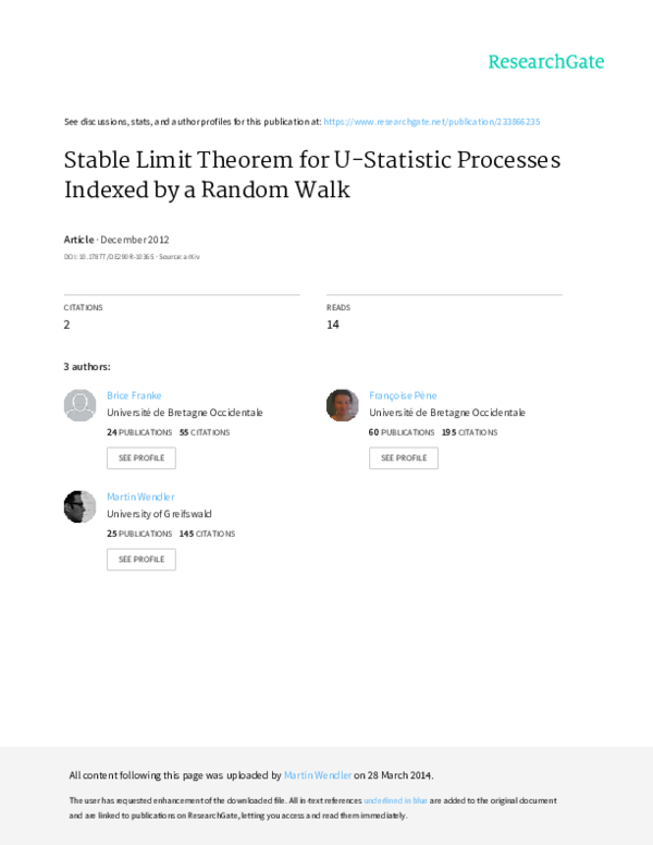 (PDF) Stable Limit Theorem for U-Statistic Processes Indexed by a Random Walk | Martin Wendler ...