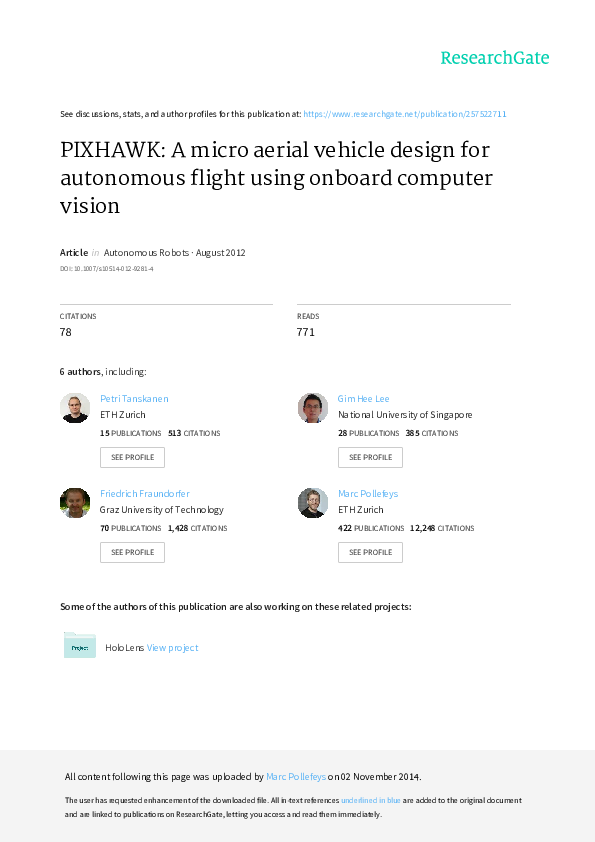 (PDF) PIXHAWK: A micro aerial vehicle design for autonomous flight ...