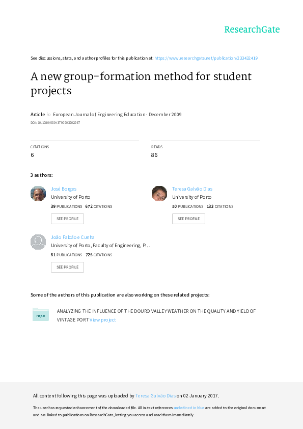 (PDF) A new group-formation method for student projects