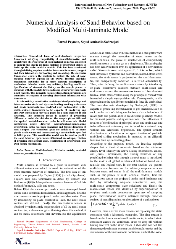 (PDF) Numerical Analysis of Sand Behavior based on Modified Multi ...