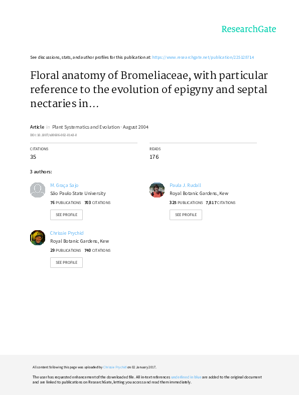 (PDF) Floral anatomy of Bromeliaceae, with particular reference to the ...