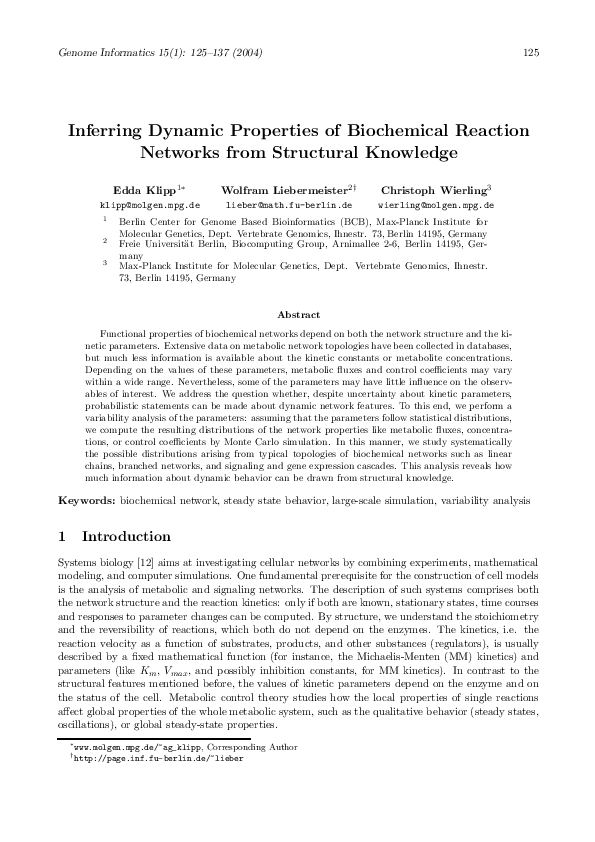 (PDF) Dynamic Properties of Biochemical Reaction Networks Analysis