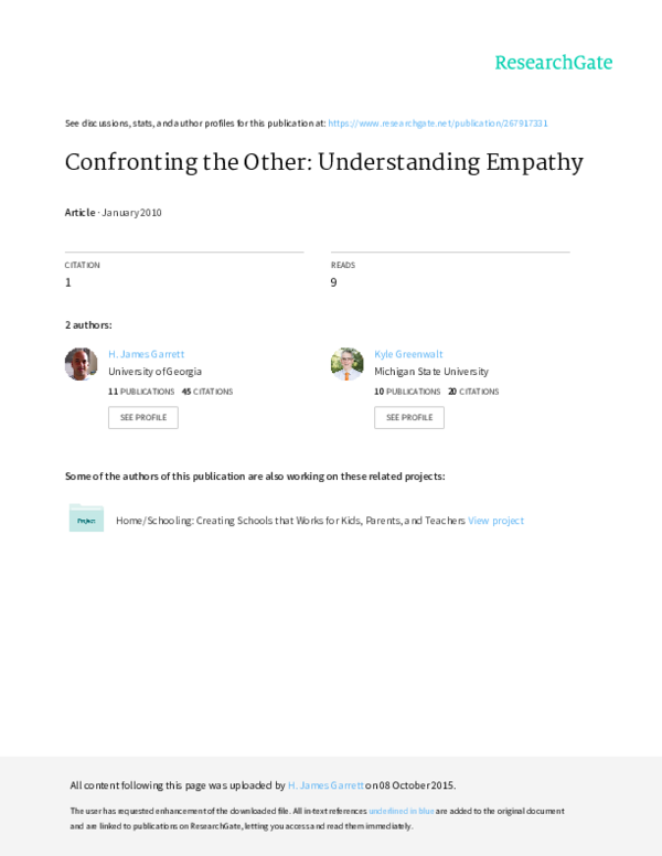 (PDF) Confronting the Other: Understanding Empathy
