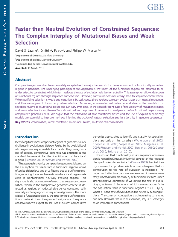 Pdf Faster Than Neutral Evolution Of Constrained Sequences The