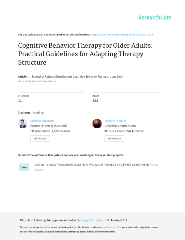 (PDF) Cognitive behavior therapy for older adults: Practical guidelines ...