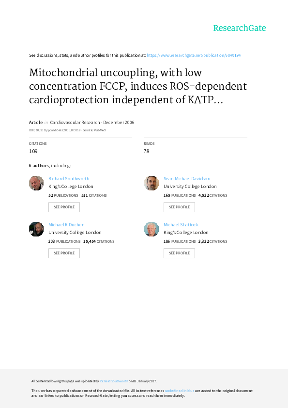 (PDF) Low-dose FCCP induces ROS-dependent cardioprotection in rat hearts