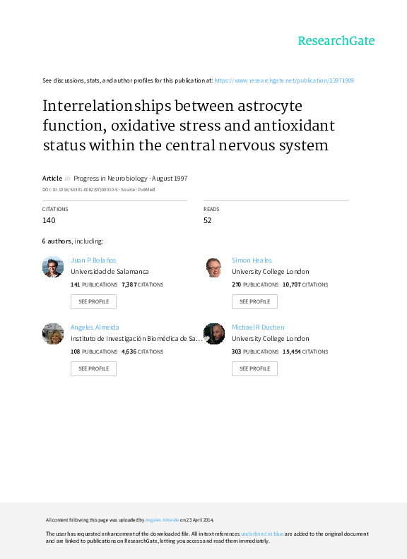 (PDF) Interrelationships Between Astrocyte Function, Oxidative Stress and Antioxidant Status ...