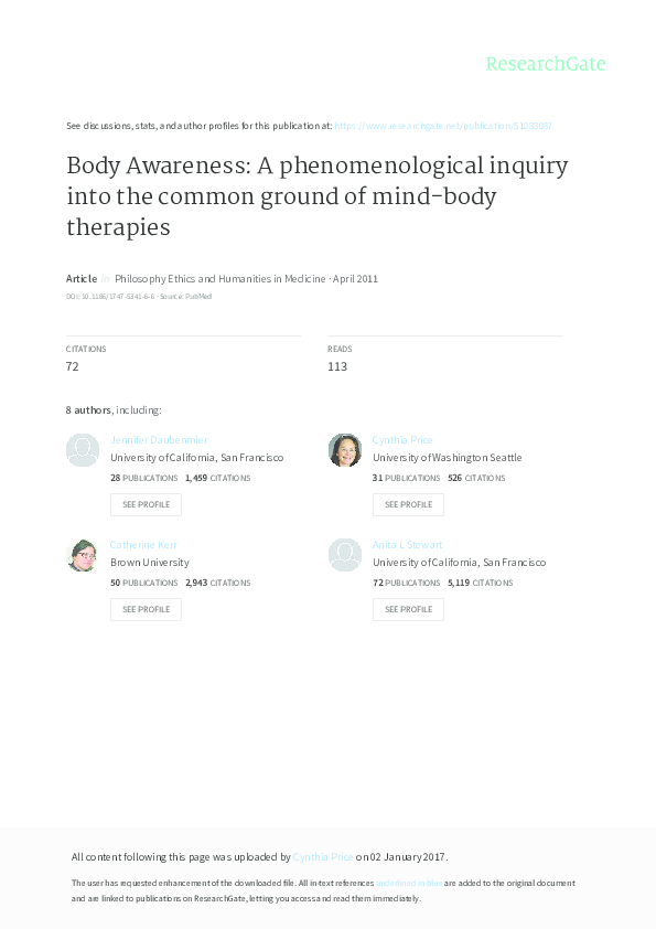 (PDF) Body Awareness: a phenomenological inquiry into the common ground ...