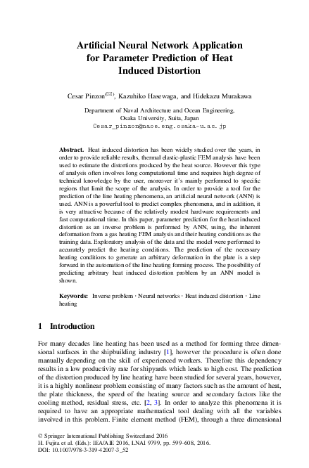 (PDF) Artificial Neural Network Application for Parameter Prediction of Heat Induced Distortion