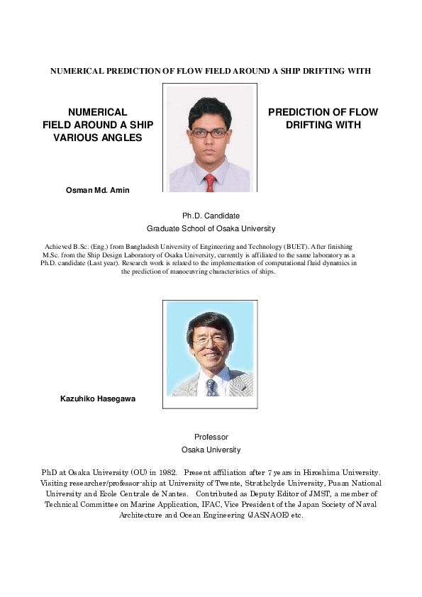 (PDF) NUMERICAL PREDICTION OF FLOW FIELD AROUND A SHIP DRIFTING WITH VARIOUS ANGLES NUMERICAL ...